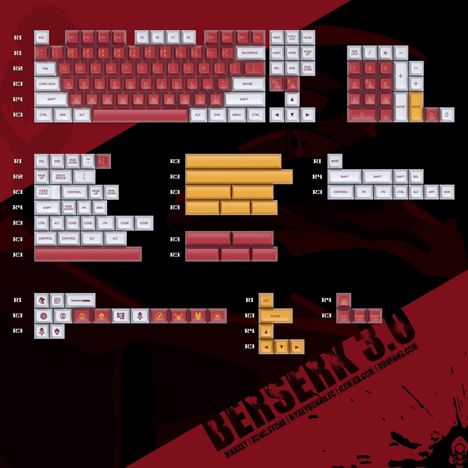Berserk Full Set Manga Keycaps ABS Double Shot Mechanical Keycap Red ...