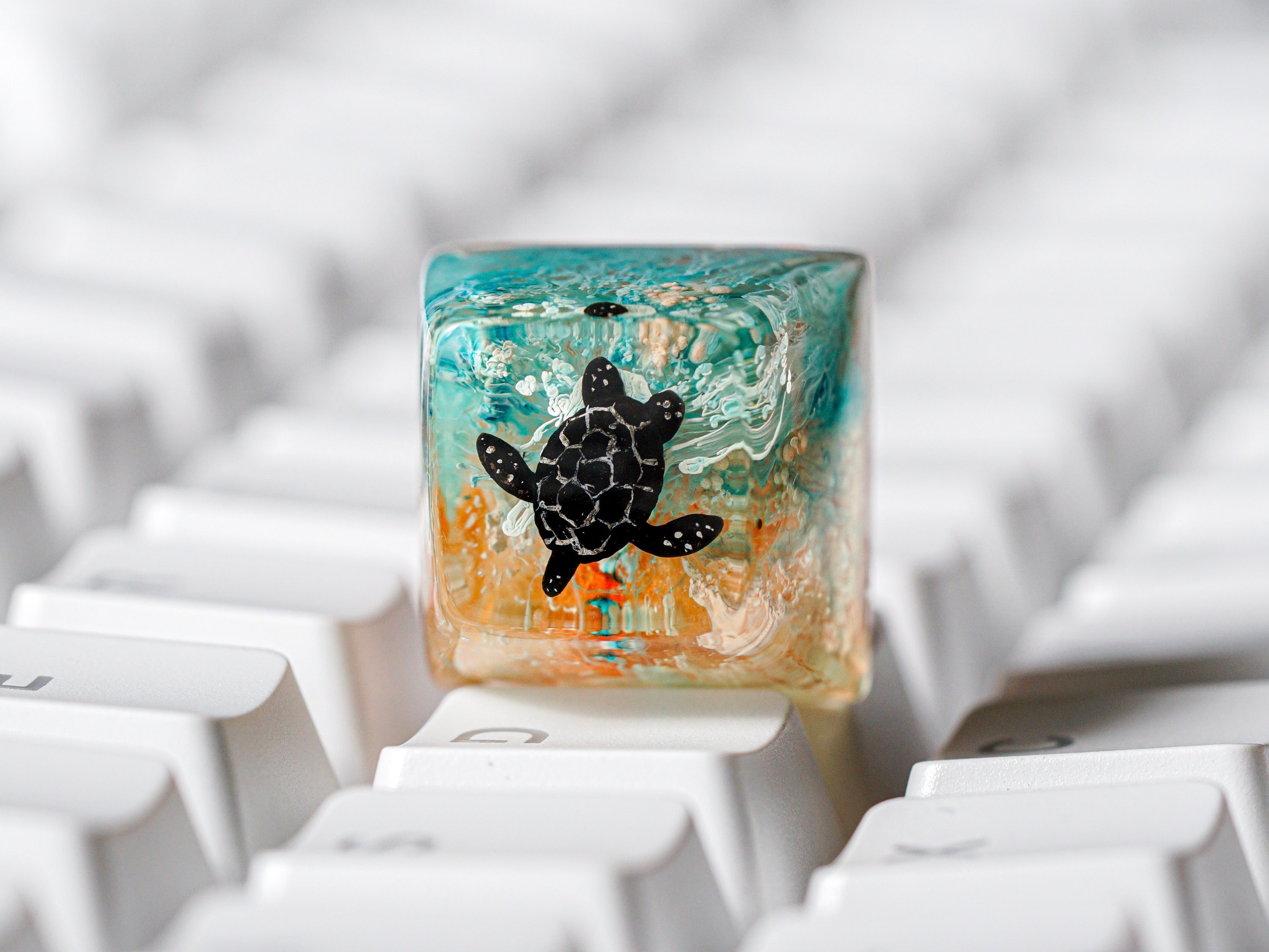 Black Turtle Keycap, Orange Blue Coral, SA Profile Keycap, Keycap for ...